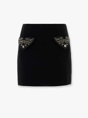Versace Virgin Wool Mini Skirt With Studded Flap Pockets