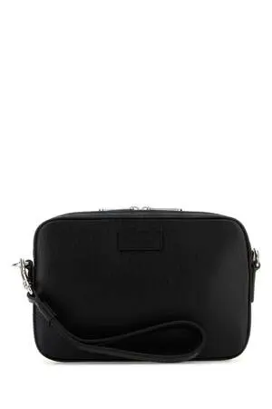 Gucci Leather Small Clutch With Silver Tone Finishing - Black