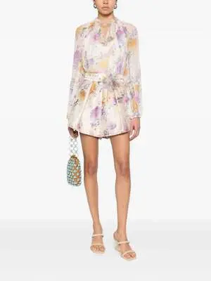 Zimmermann Luna Tuck Shorts In Cream Dahlia - Multicolor