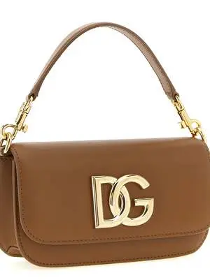 Dolce & Gabbana Calf Leather Handbag With Metal Logo - Brown