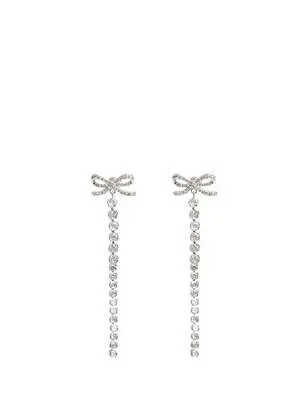 SELF-PORTRAIT Plated Brass Bow Earrings With Crystal Embellishment - Silver