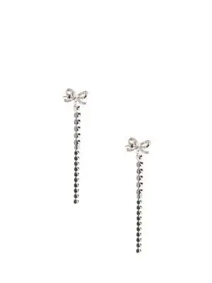 SELF-PORTRAIT Plated Brass Bow Earrings With Crystal Embellishment - Silver
