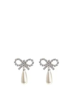 SELF-PORTRAIT Bow Pearl Drop Earrings - White