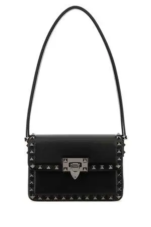 Valentino Garavani Black Leather Studded Flap Shoulder Bag - Multicolor
