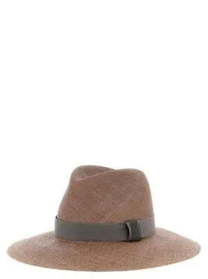 Brunello Cucinelli Precious Leather Band" Wide Brim Straw Hat