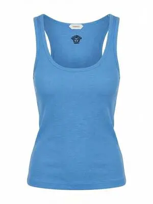 Versace Ribbed Tank Top With Medusa Embroidery - Multicolor