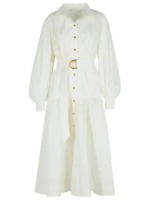 ZIMMERMANN ZIMMERMANN White Cotton Dress With Belted Waist