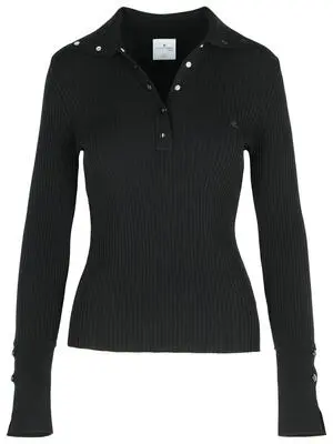 COURREGES Pointed Collar Button Detailed Polyester Blend Sweater - Black