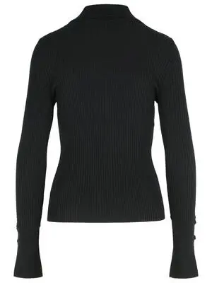 COURREGES Pointed Collar Button Detailed Polyester Blend Sweater - Black