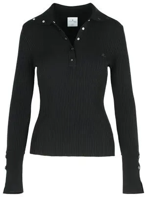 COURREGES Pointed Collar Button Detailed Polyester Blend Sweater - Black