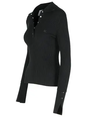 COURREGES Pointed Collar Button Detailed Polyester Blend Sweater - Black