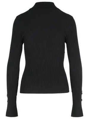 COURREGES Pointed Collar Button Detailed Polyester Blend Sweater - Black