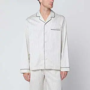TEKLA Brown And White Striped Pyjama Shirt - Black
