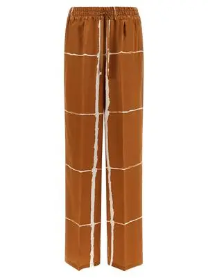 Kiton Silk Satin Graphic Print Wide Leg Trousers
