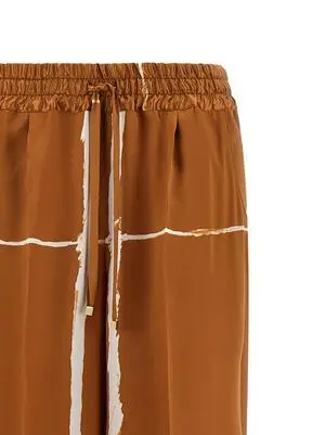 Kiton Silk Satin Graphic Print Wide Leg Trousers