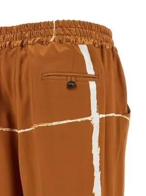 Kiton Silk Satin Graphic Print Wide Leg Trousers