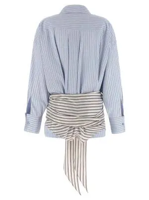 Attico Striped Poplin Shirt Dress With Knot Detail
