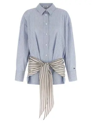 Attico Striped Poplin Shirt Dress With Knot Detail - Blue
