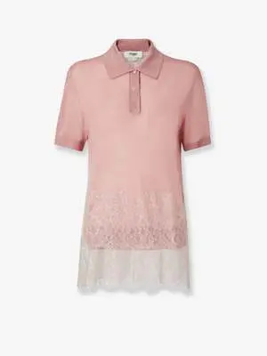 Fendi Cashmere And Silk Lace Insert Polo Shirt - Multicolor