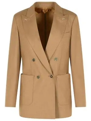 Max Mara Cashmere Blazer With Lapel Collar And Patch Pockets - Brown