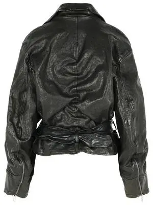 DIESEL® Leather Jacket With Belted Waist