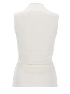 LEMAIRE Asymmetrical Ribbed Top With Scarf Detail - White