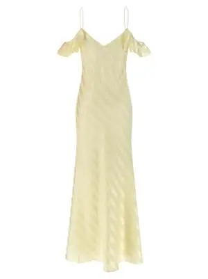 SELF-PORTRAIT Satin Striped Long Dress - Yellow