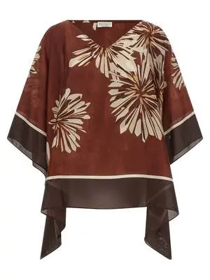 Brunello Cucinelli Silk Floral Print Caftan Blouse