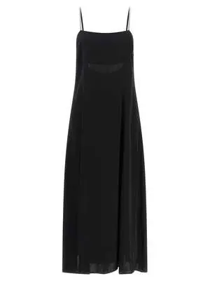 Peserico Pesatico Aurea Long Shiny Satin Dress With Rhinestone Embellishment - Black