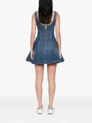 SELF-PORTRAIT Flared Denim Mini Dress