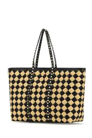 Valentino Garavani Embroidered Raffia Rockstud Shopping Bag