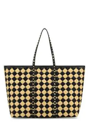Valentino Garavani Embroidered Raffia Rockstud Shopping Bag - Multicolor