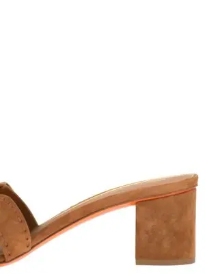 Santoni Suede Double Buckle Block Heel Mule Sandals