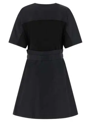 Moncler Belted Dress With Ruffle Skirt - Black