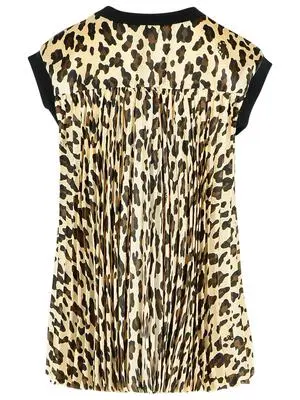 Sacai Black Cotton Tank Top With Leopard Pleating