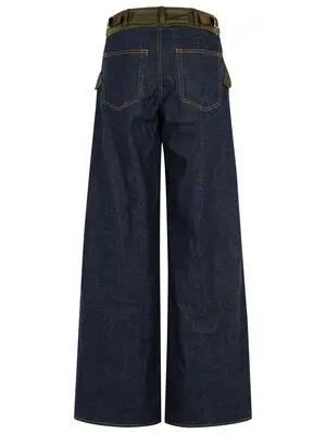 Sacai Cotton Jeans With Green Nylon Inserts