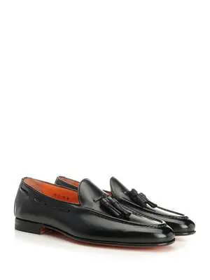 Santoni Brushed Leather Moccasin With Tassels