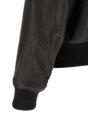 Ami De Coeur Hammered Leather Bomber Jacket - Black