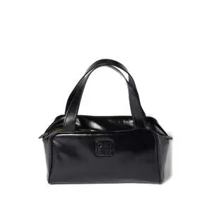 Miu Miu Leather Shoulder Bag With Embossed Logo - Black