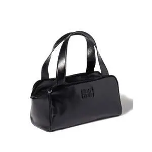 Miu Miu Leather Shoulder Bag With Embossed Logo - Black