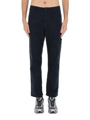 Stone Island Logo Patch Cotton Pants - Blue