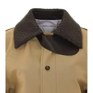 Bottega Veneta Cotton Jacket With Woven Leather Collar - Cream