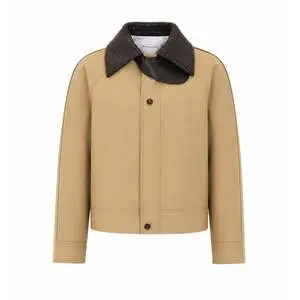 Bottega Veneta Cotton Jacket With Woven Leather Collar - Cream