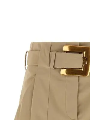 Balmain Anthem Belted Pleated Gabardine Shorts - Cream