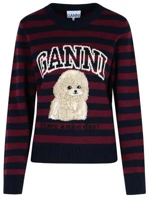 GANNI Multi Wool Blend Poodle Graphic Striped Sweater - Multicolor