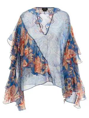 Etro Chiffon Blouse With Foliage And Floral Print - Blue