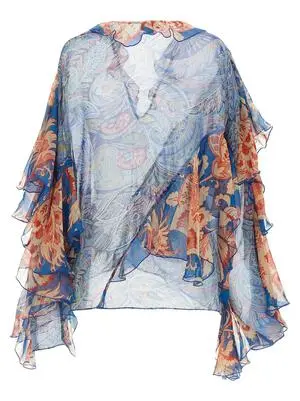 Etro Chiffon Blouse With Foliage And Floral Print - Blue