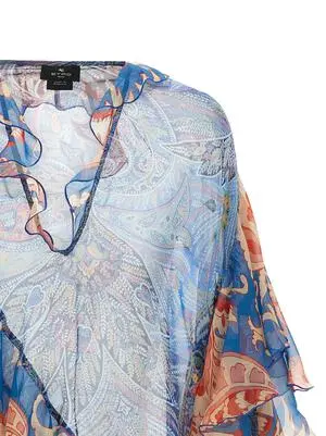 Etro Chiffon Blouse With Foliage And Floral Print - Blue