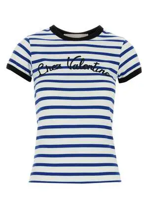 Valentino Garavani Striped Cotton T-shirt With Embroidery
