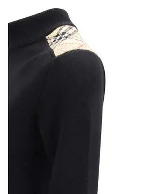 Burberry Cashmere And Wool Zip Up Cardigan With Check Appliqués